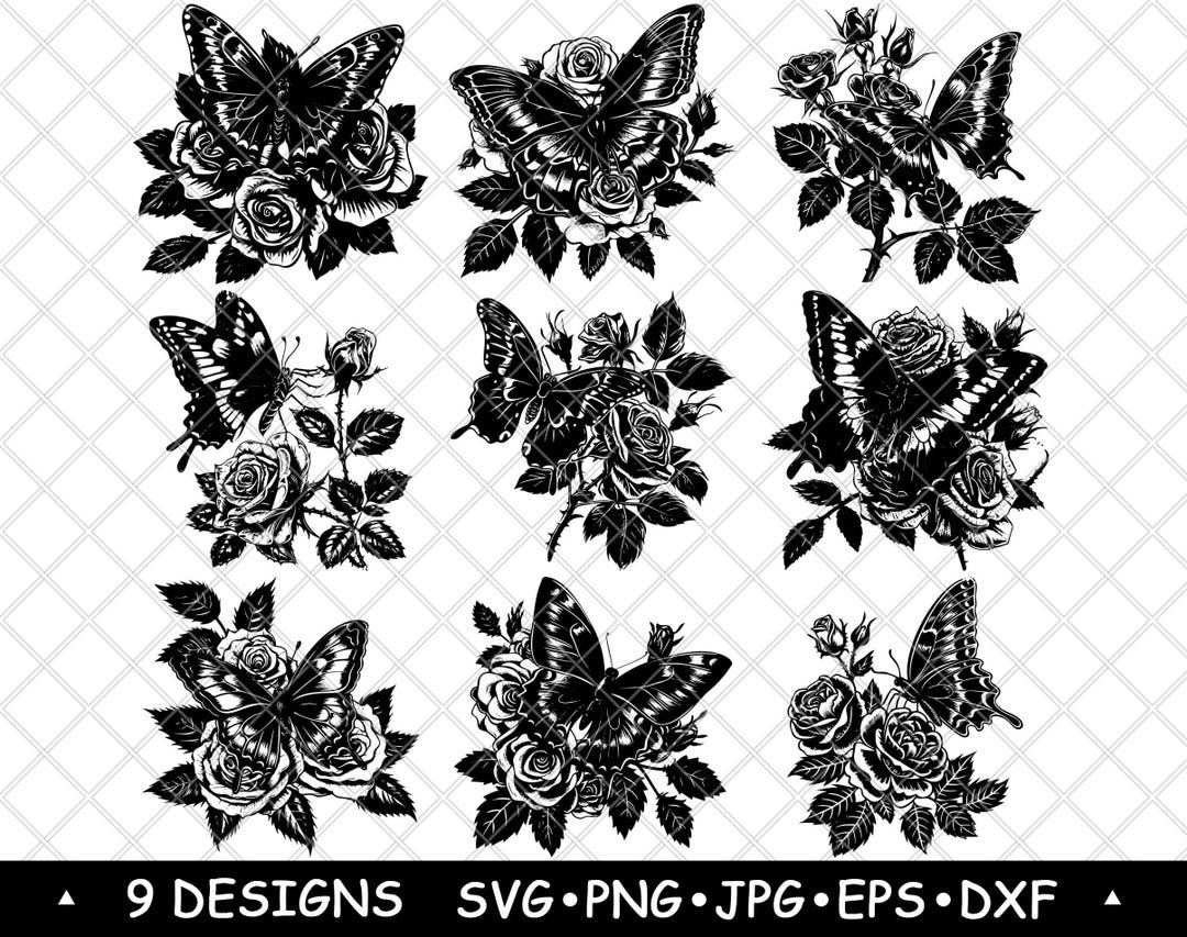 Butterfly Rose Floral Garden Flower Pollinator Beautiful Laser File SVG ...