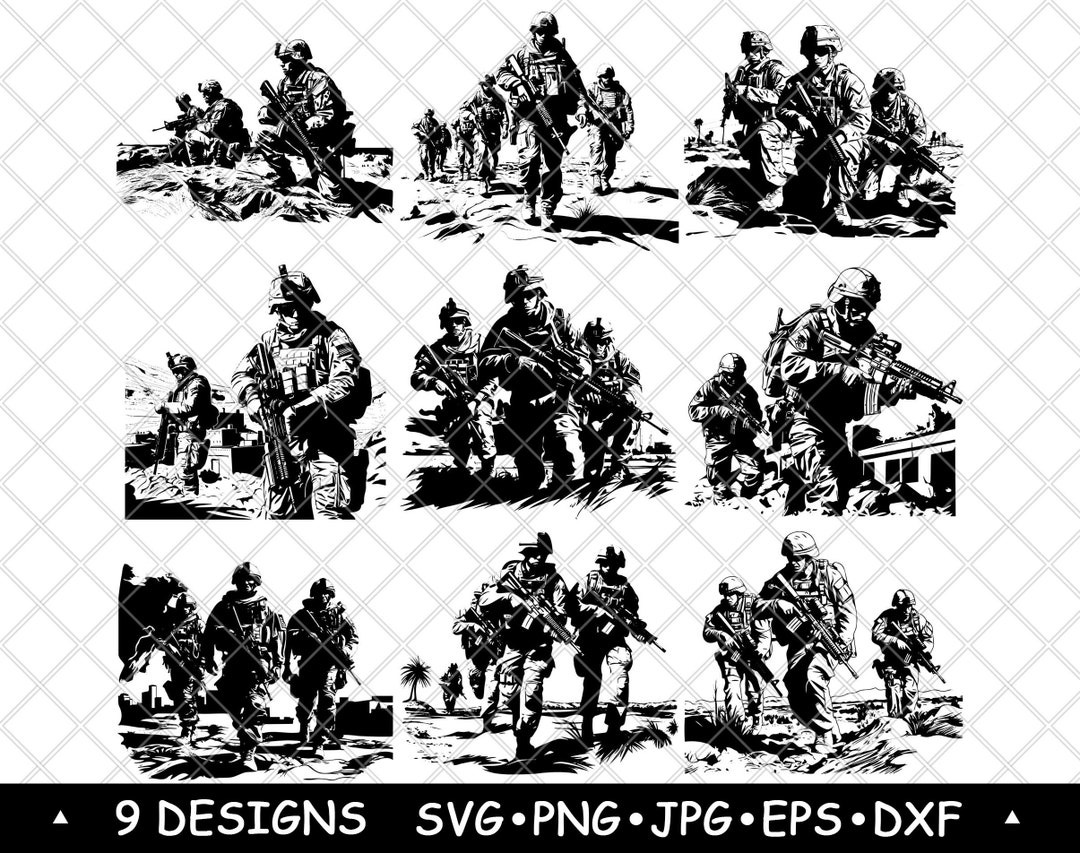 US Military Operation War Army Troops Battle Armed Soldier Veteran Svg ...