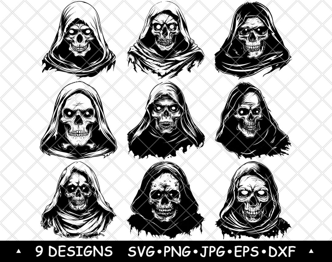 Hooded Undead Skull Grim Reaper Death Horror Halloween Laser File SVG ...