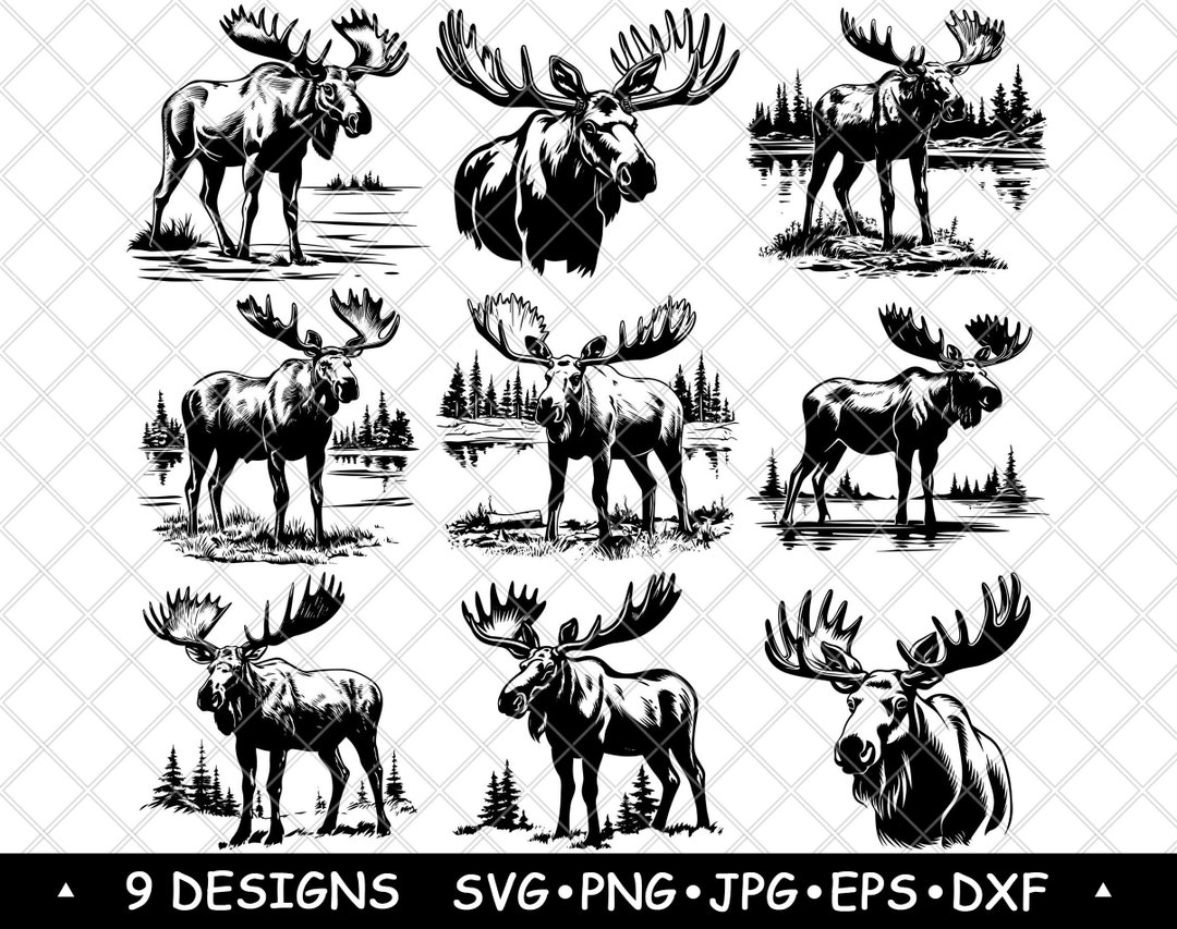 Bull Moose Elk Habitat Wildlife Nature Hunt Wilderness Laser File SVG ...