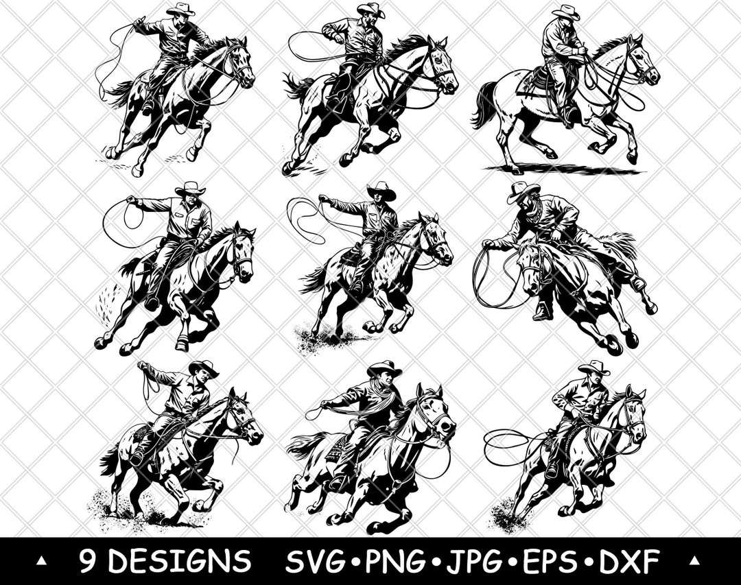 Cowboy Rodeo Bundle Western Horse Rider SVG PNG Lasso Ranch Vector Set ...