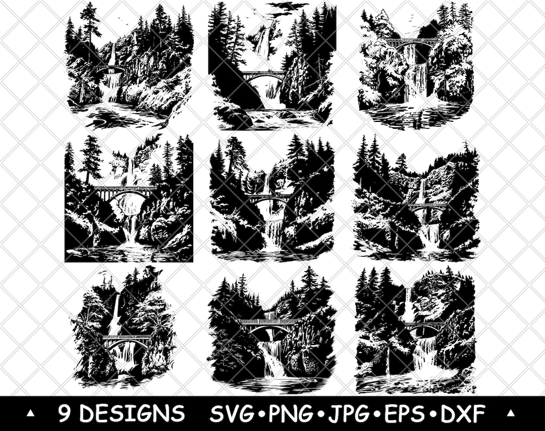 Multnomah Falls Portland Oregon Waterfall Foot Bridge Laser File SVG ...