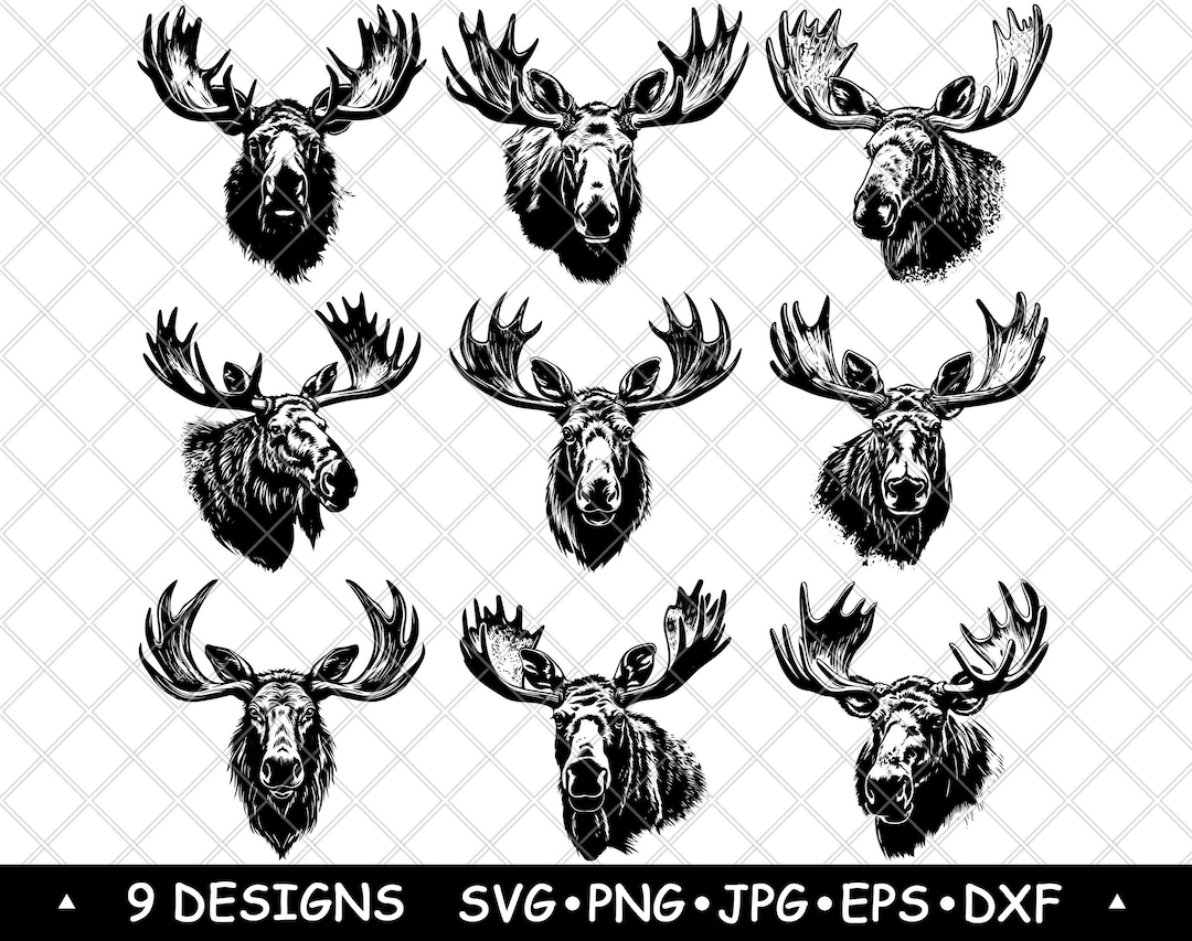 Bull Moose Head Wild Elk Trophy Antlers Wildlife Hunting Laser File SVG ...