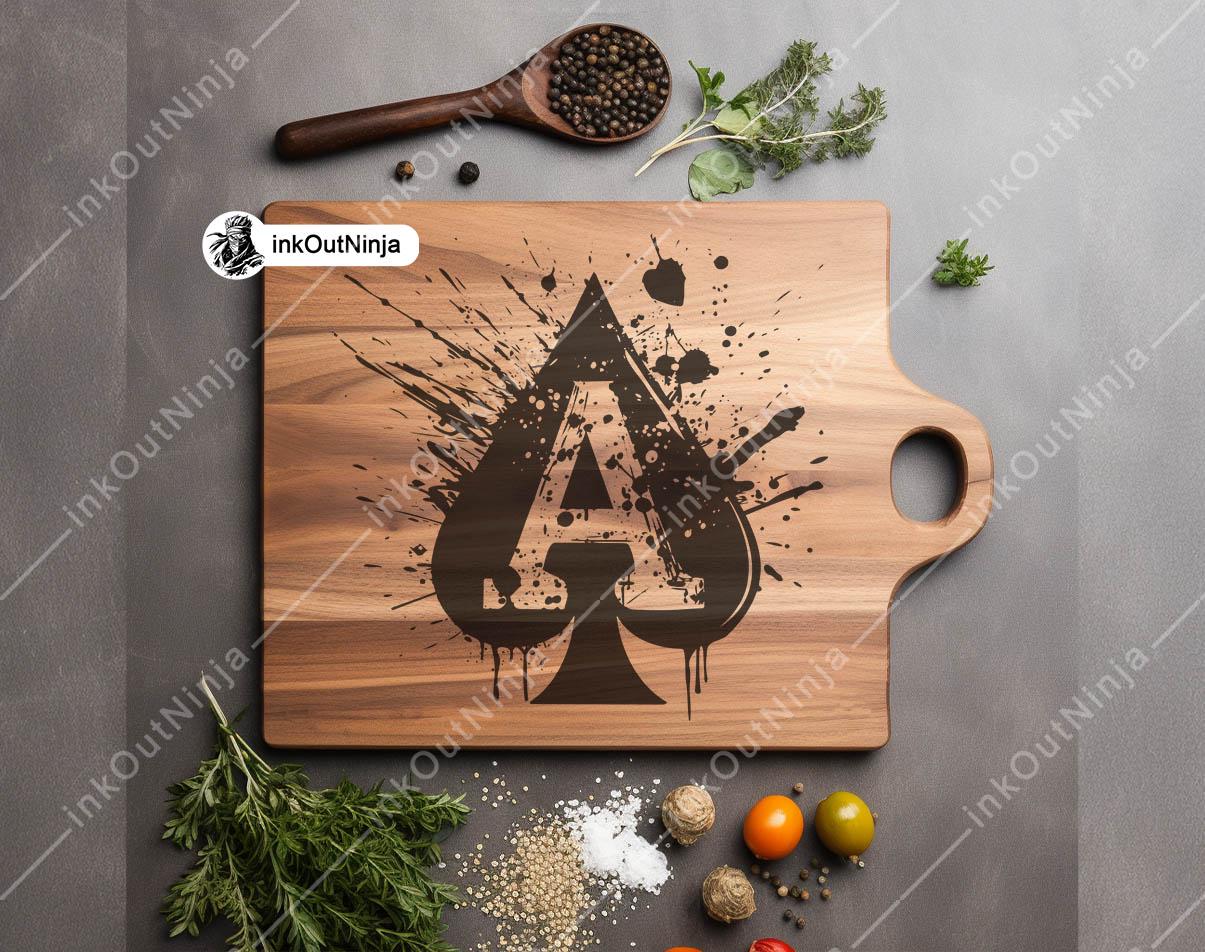 Letter A Spade Alphabet Plating Cards Ace Ink Splatter Laser File SVG ...