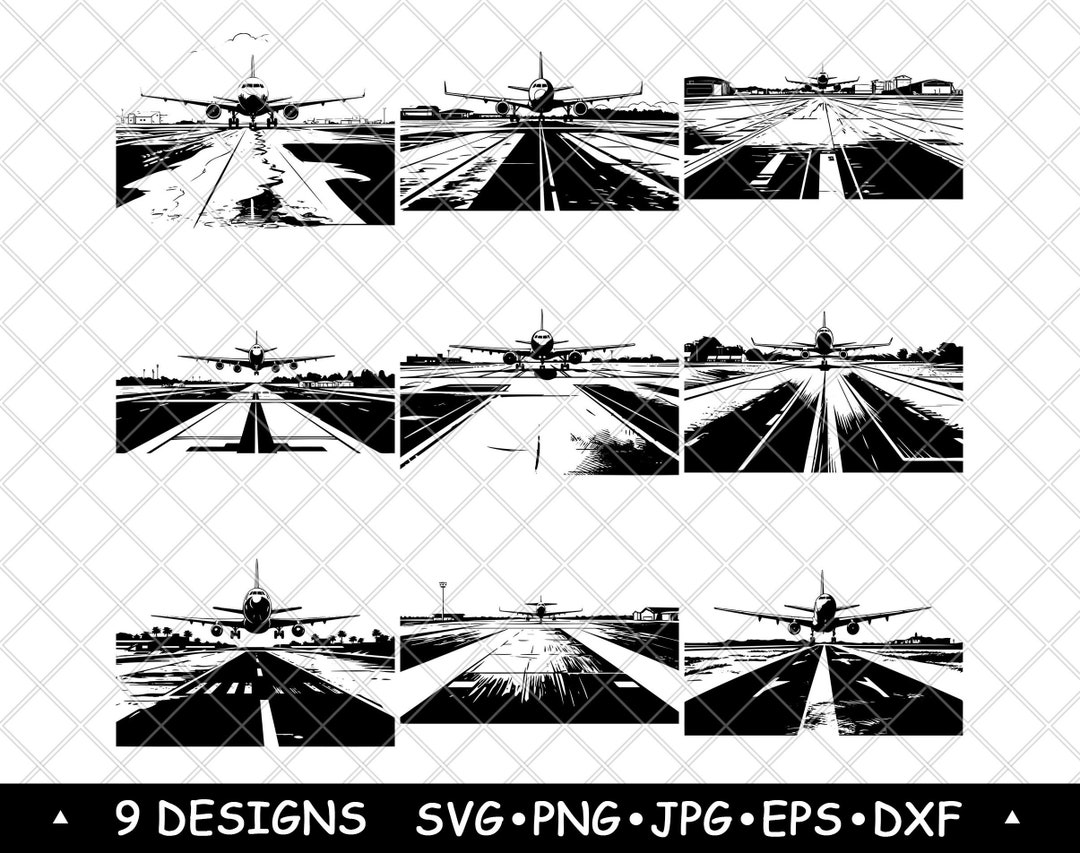Airport Strip Runway Landing Plane Airfield Aircraft Jet Track Svg,dxf ...