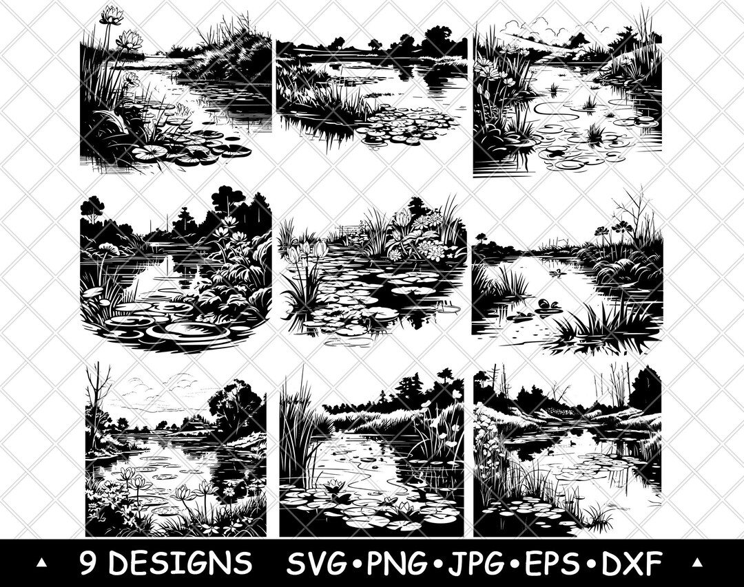 Pond Swamp River Lagoon Reservoir Aquatic Habitat Garden Laser File SVG ...