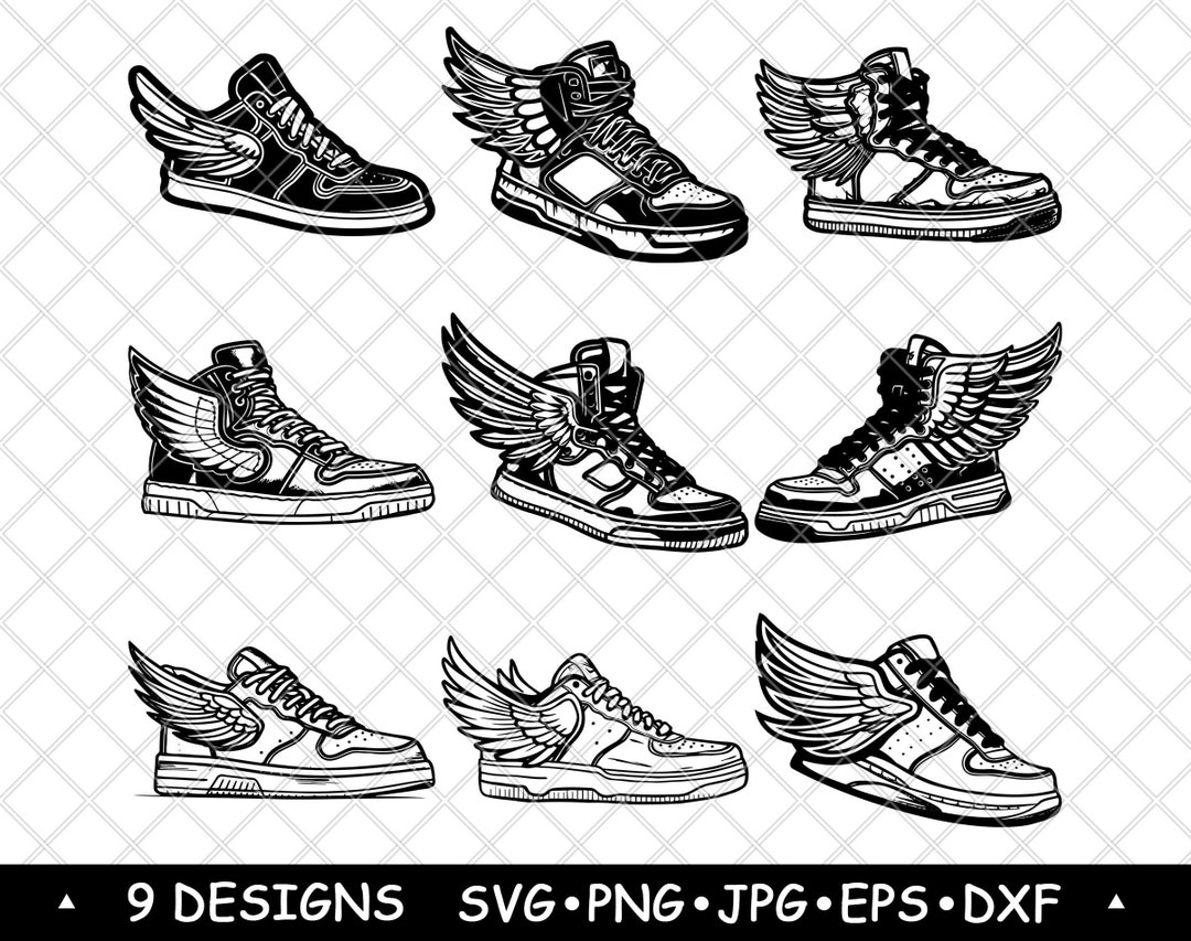 Sneaker With Wings Footwear Sport Shoes Speed Streetwear Laser File SVG ...