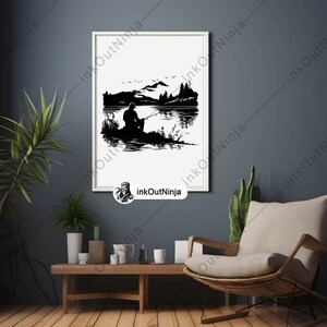 Man Fishing Lake Riverbank Angler Shore Fisherman Water Recreation Svg ...