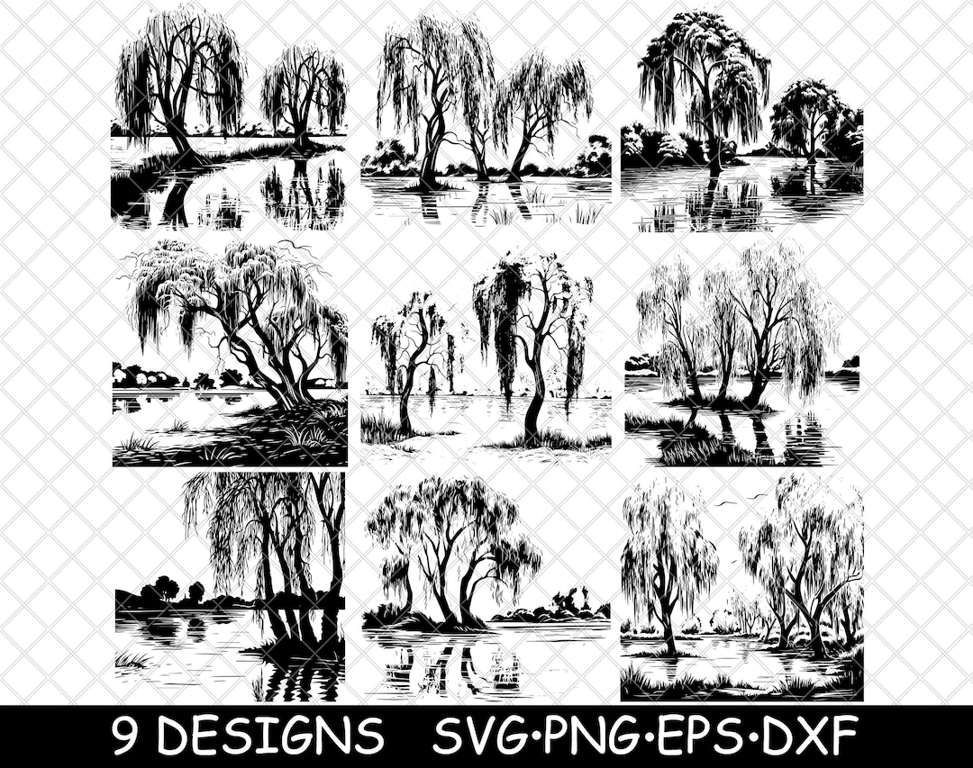 Willow Salix Tree Swamp Sallow Osier Weep Lake Landscape Coaster Black ...