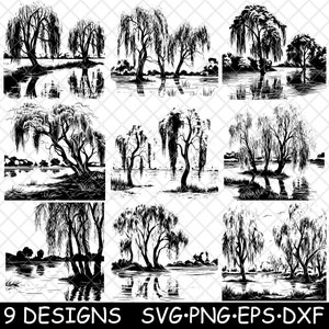 Willow Salix Tree Swamp Sallow Osier Weep Lake Landscape Coaster Black ...