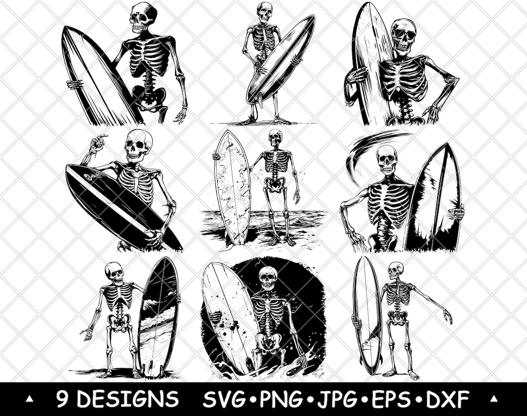 Skeleton Surfboard Island Surf Beach Life Coastal Horror Laser File SVG ...