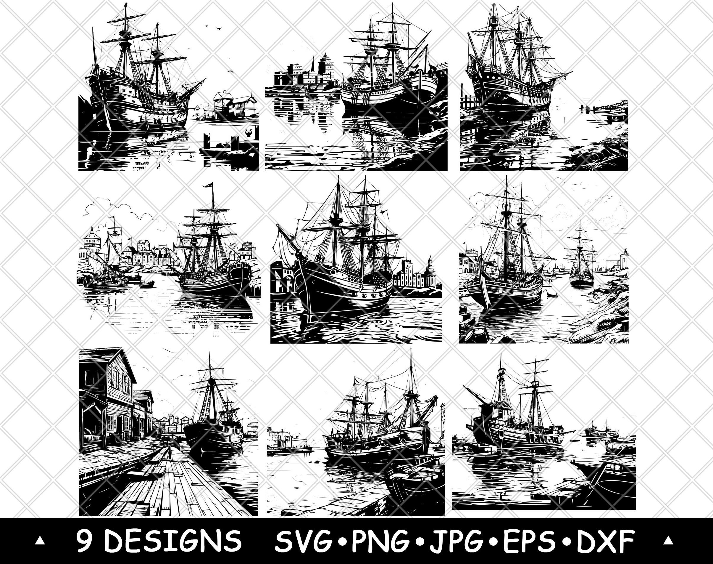 Tall Ship SVG Bundle Historic Harbor Clipart Vintage Sailing Vessel ...