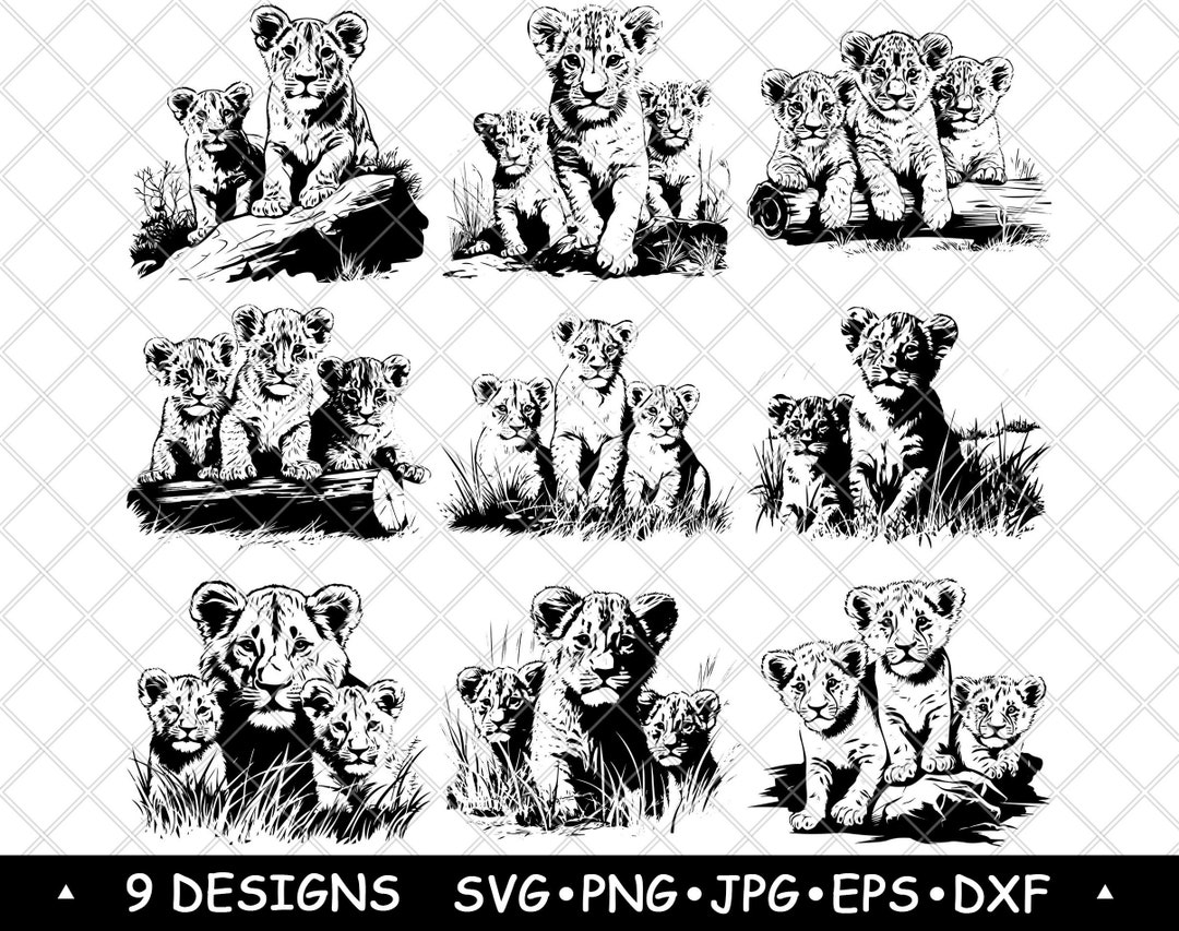Lion Cub Clipart Bundle | Baby Lion SVG Set for Stickers, Prints, Laser ...