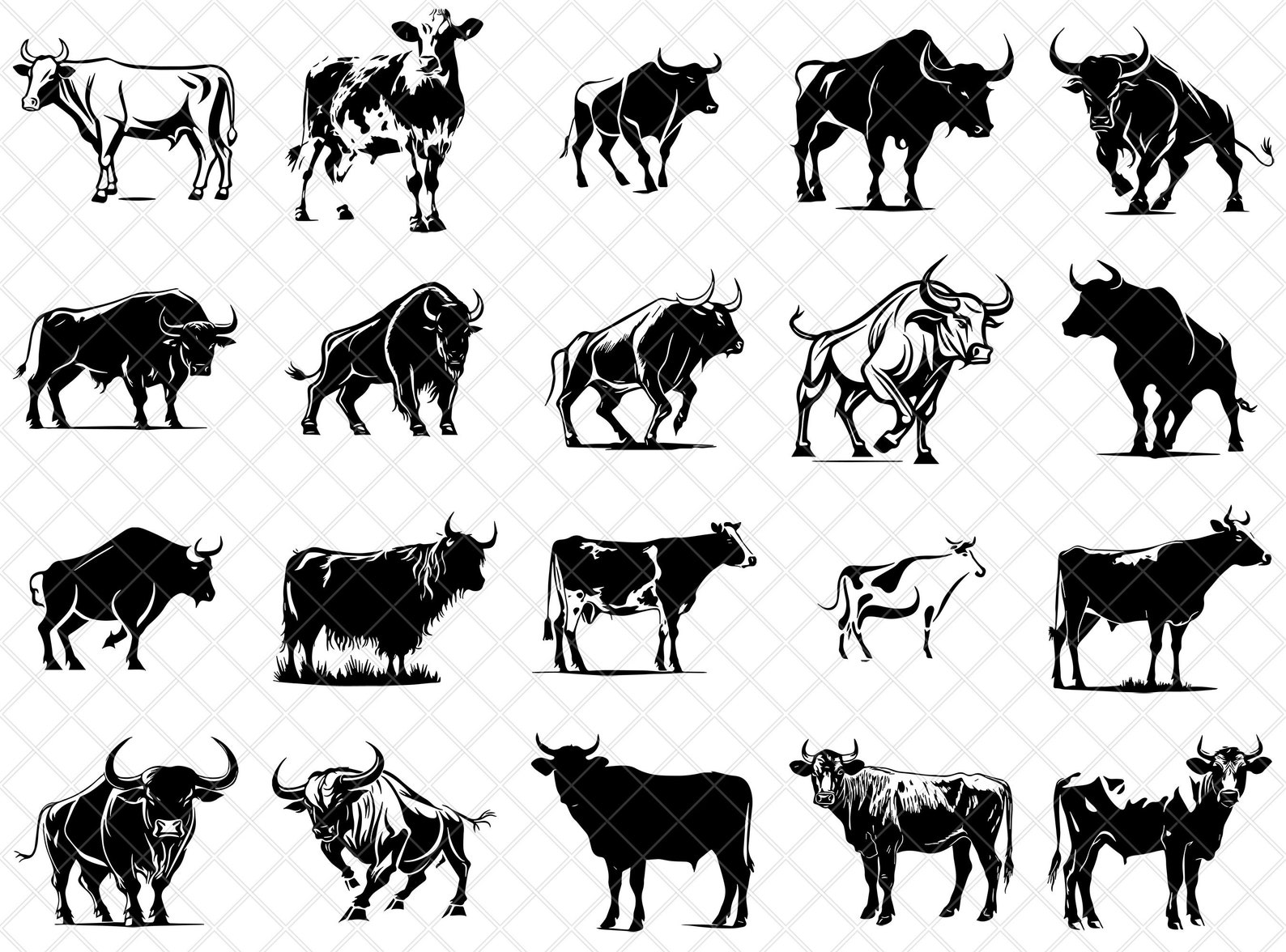 20 Cow and Bull Designs Bundle - PNG, SVG, EPS, Dxf Files for Cricut ...