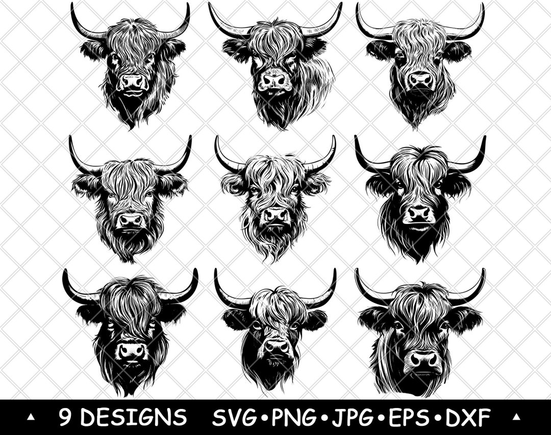 Highland Cattle Cow Head Farm Barn Ranch Fence Heifer Longhaired Svg ...