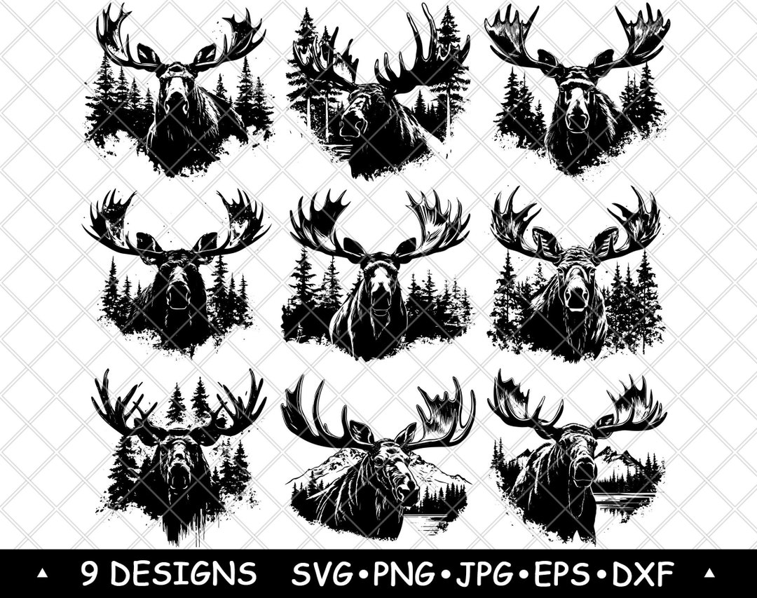 Bull Moose Head Antlers Wildlife Forest Habitat Hunting Laser File SVG ...
