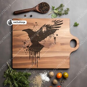 Flying Dark Gothic Raven Carrion Crow Ink Splatter Drip Laser File SVG ...