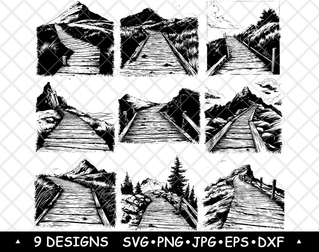 Wooden Boardwalk Mountain Rustic Pathway Hiking Route Laser File SVG ...
