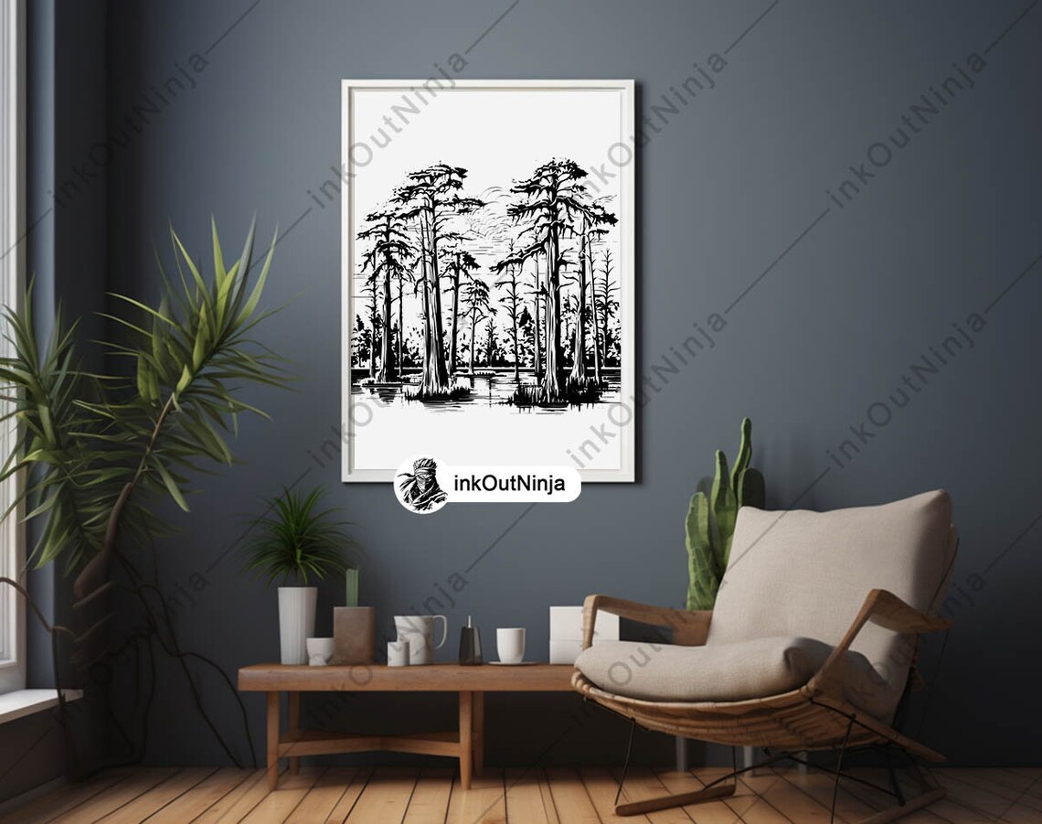 Cypress Tree Wetland Swamp Bundle SVG PNG Black and White Bayou Forest ...