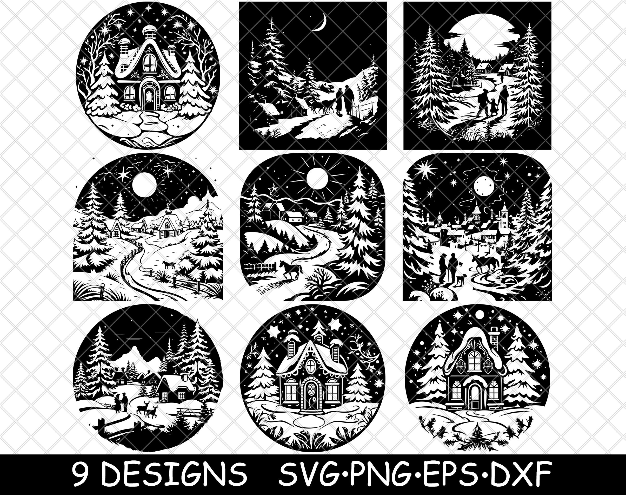 Winter Scene Clipart Black And White