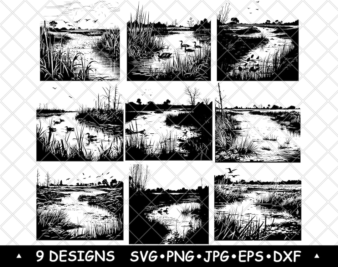 Swamp Marsh Wetland Waterfowl Lake Wild Duck Water Grass Laser File SVG ...