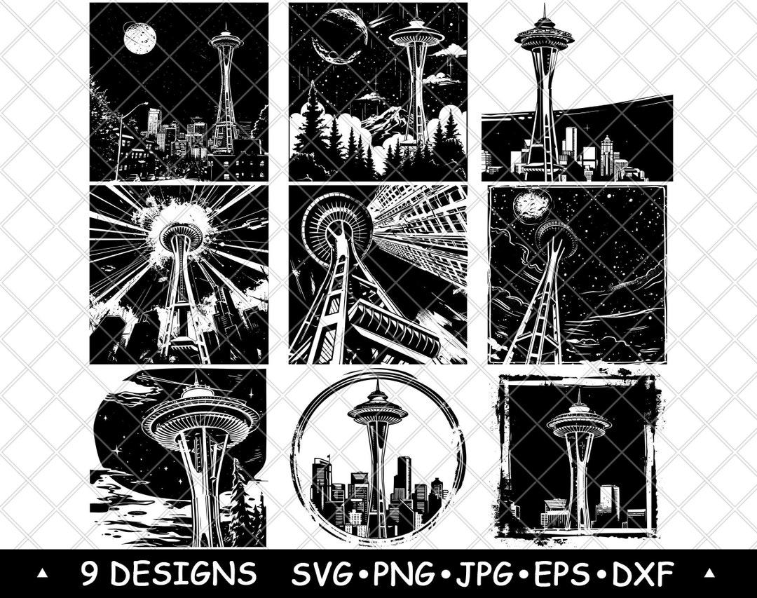 Space Needle Seattle Observation Tower Landmark Skyline Laser File SVG ...