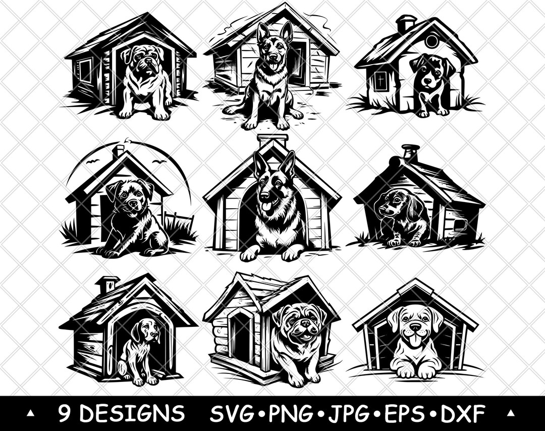 Dog House Kennel Den Canine Cabin Shelter Outdoor Pet Laser File SVG ...