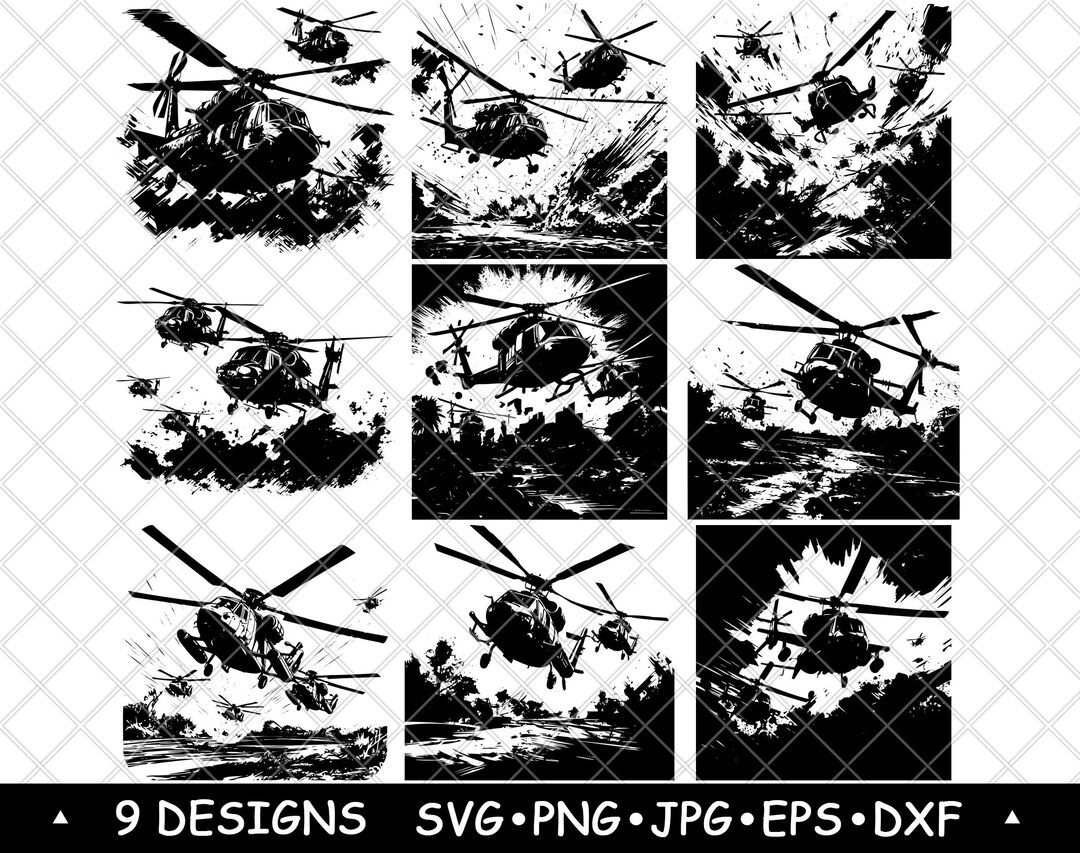 Military Helicopter SVG Bundle | Blackhawk Combat Scene Clipart for ...