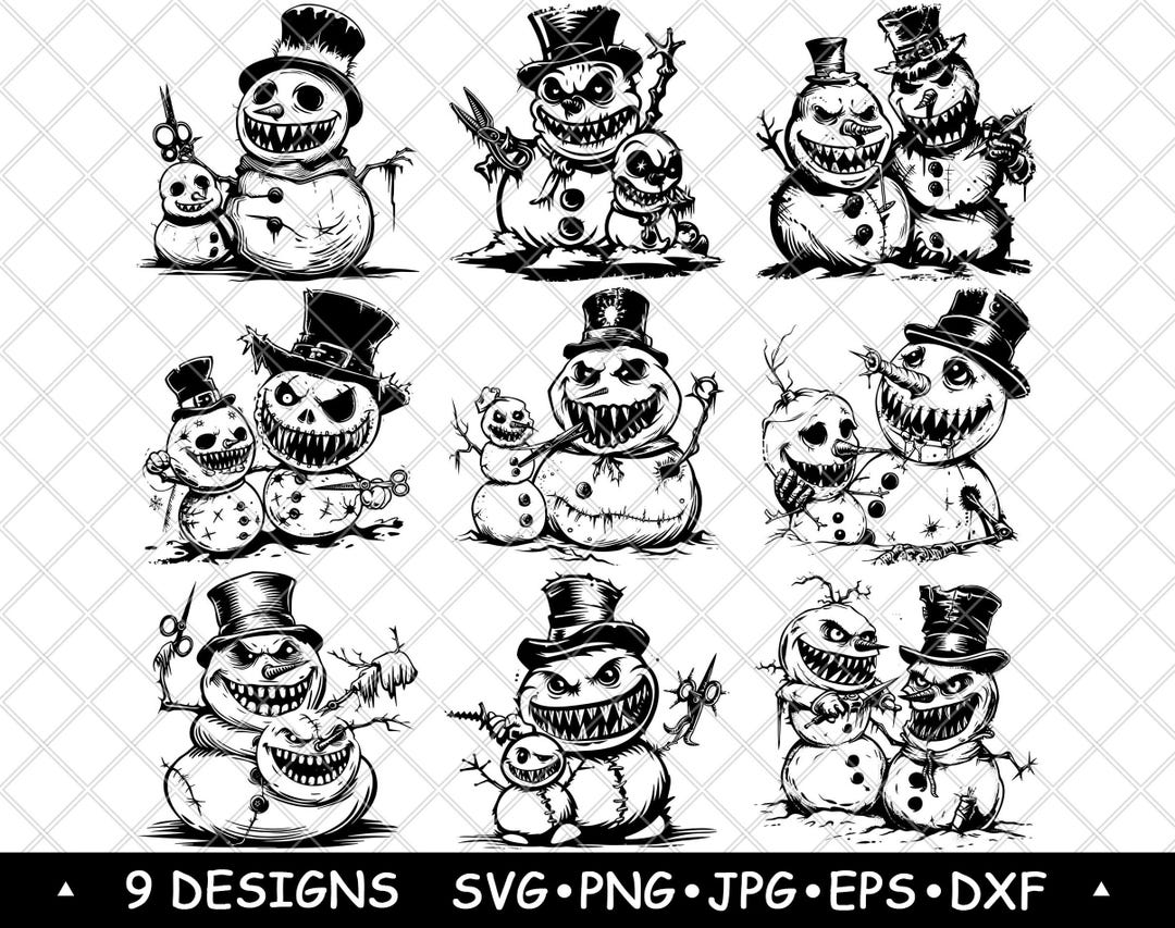 Evil Snowman Vector Set Creepy Christmas Clipart for Horror Prints ...