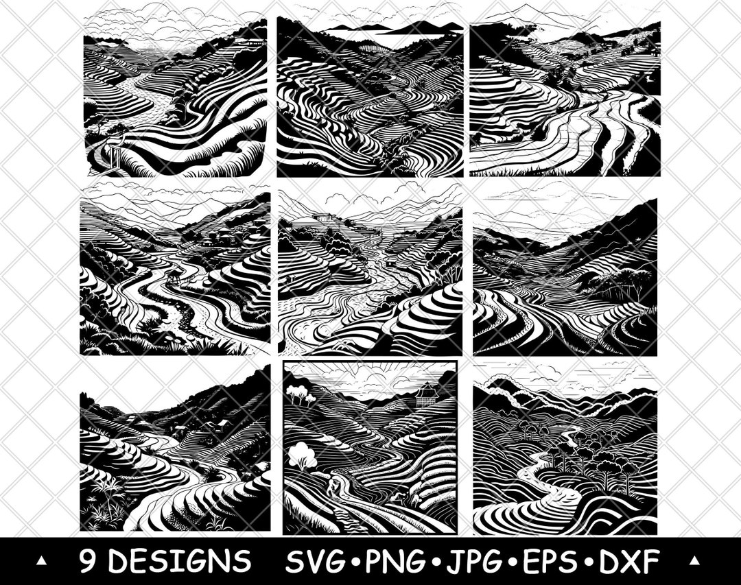 Rice Field Paddy Terraces Rural Landscape Farming Crops Laser File SVG ...