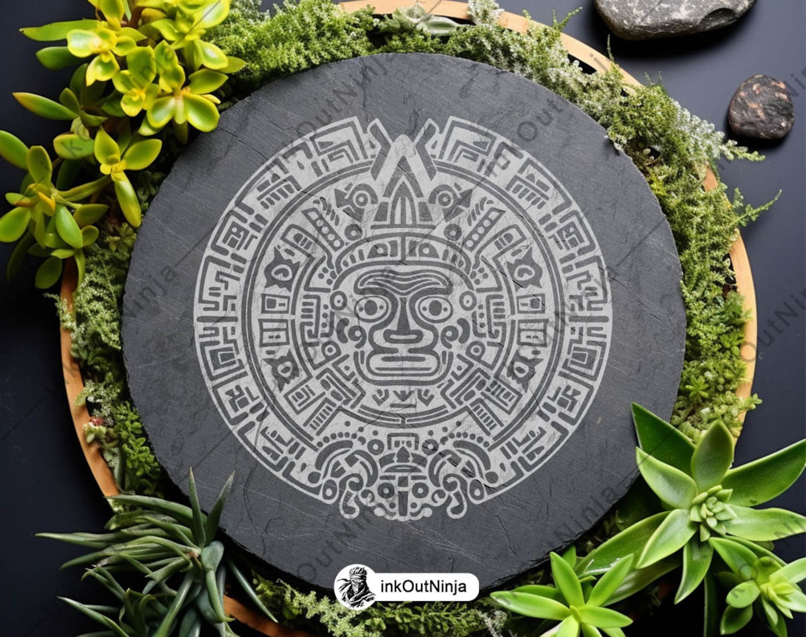 Aztec Calendar Vector Art - Ancient Sun Stone Symbol Clipart for Prints ...