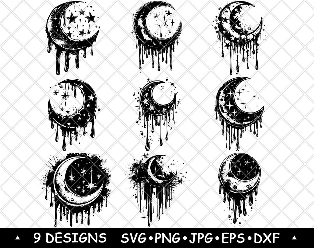 Dripping Crescent Moon Stars Lunar Celestial Cosmic Sky Laser File SVG ...