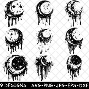 Dripping Crescent Moon Stars Lunar Celestial Cosmic Sky Laser File SVG ...