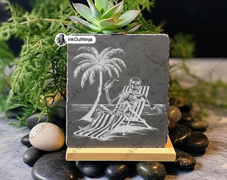Skeleton Sunbathing Cocktail Drink Tropical Beach Chair Laser File SVG ...