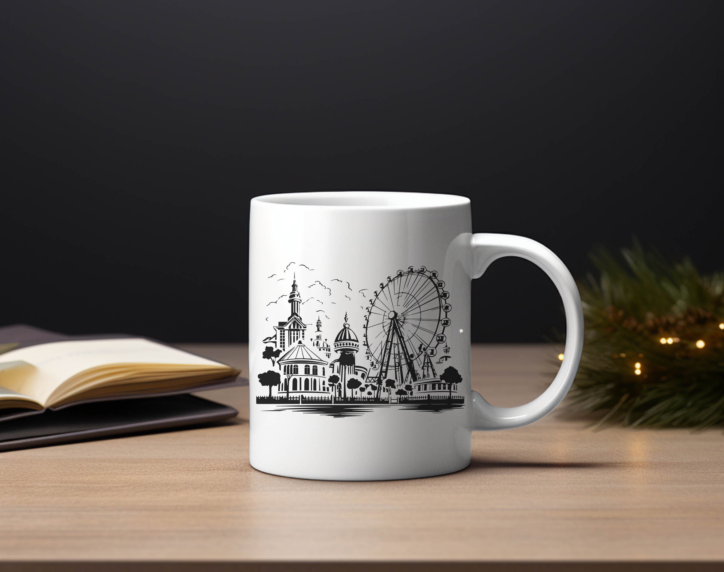 Amusement Park Skyline Clipart Bundle Ferris Wheel Theme Park Line Art ...