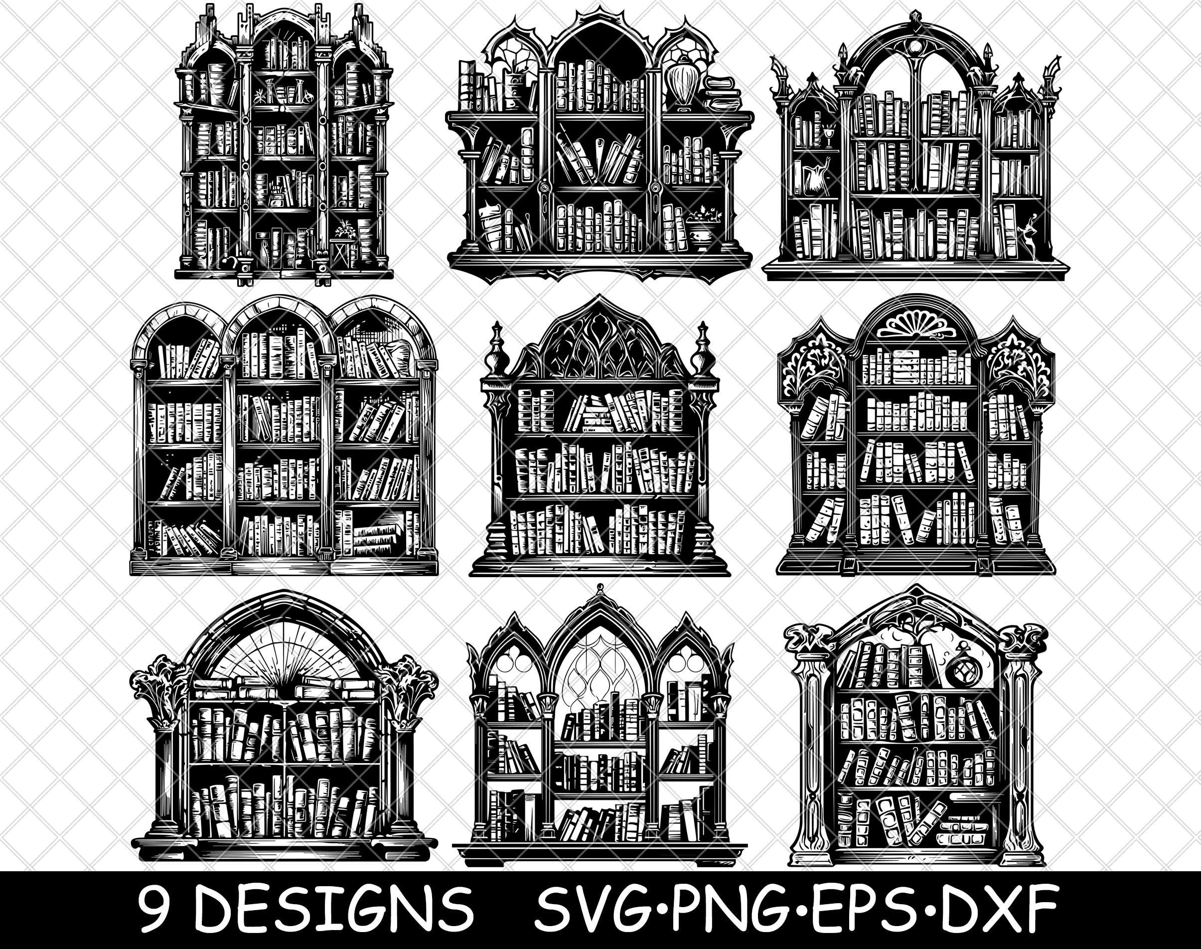 Antique Bookshelf Historic Gothic Castle Library Vintage Story - Etsy