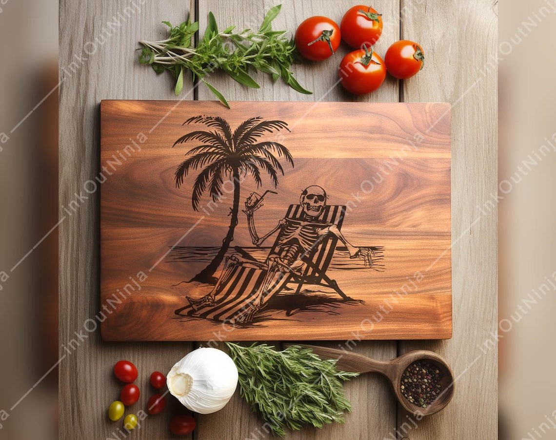 Skeleton Sunbathing Cocktail Drink Tropical Beach Chair Laser File SVG ...