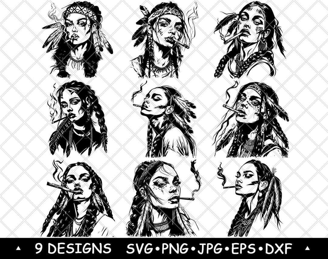 Native American Woman Cigar Smoke Tribal Lady Rebellious Laser File SVG ...