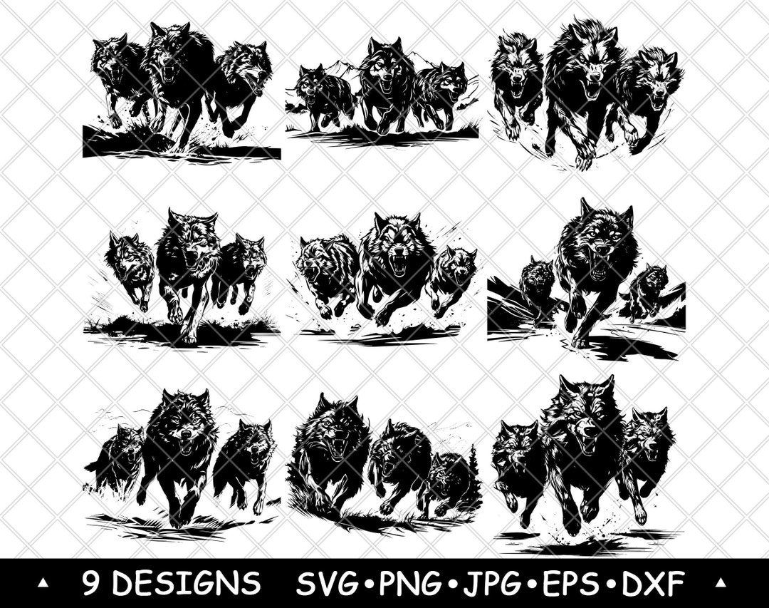 Wolf Attack Charging Pack Hunting Alpha Wildlife Ambush Fierce Svg,dxf ...