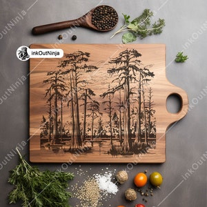 Cypress Tree Wetland Swamp Bundle SVG PNG Black and White Bayou Forest ...