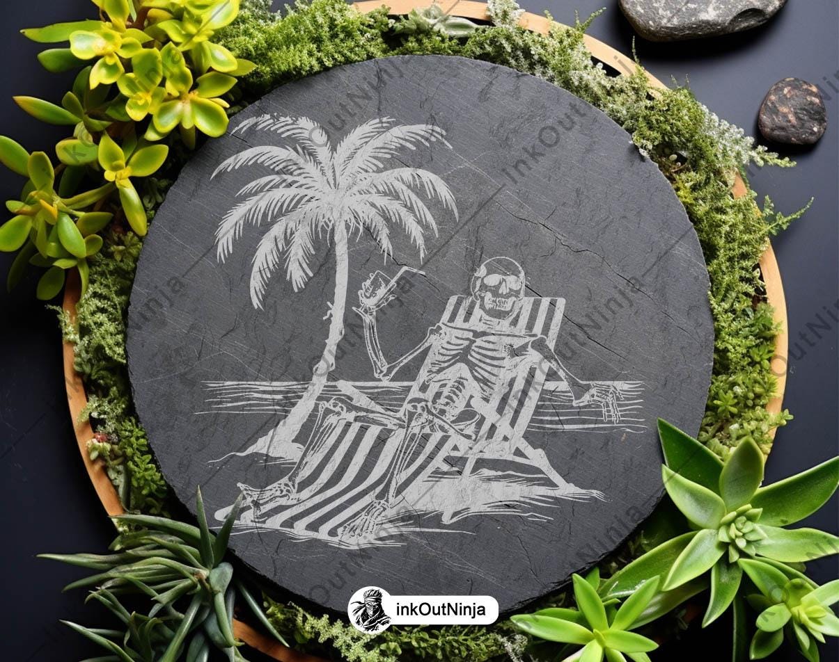 Skeleton Sunbathing Cocktail Drink Tropical Beach Chair Laser File SVG ...