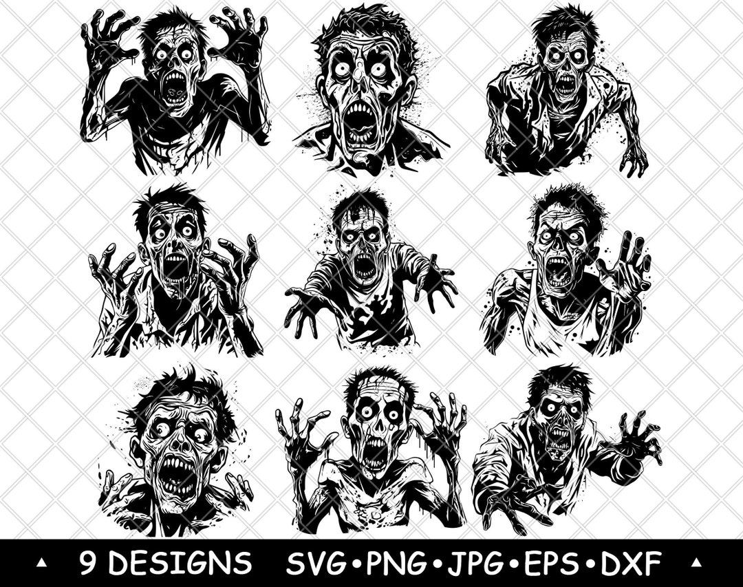 Zombie Face Clipart Bundle Horror Zombie Heads PNG SVG Creepy Undead ...
