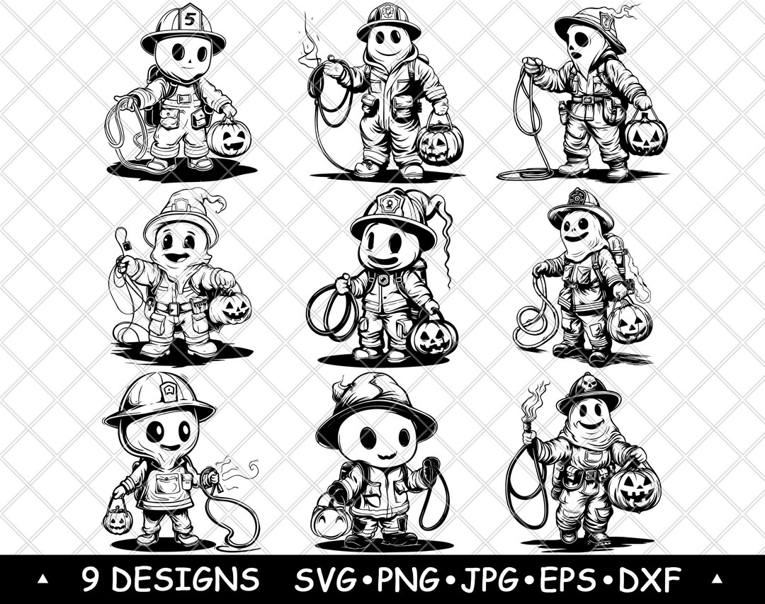 Cute Ghost Fireman Firefighter Halloween Trick or Treat Laser File SVG ...