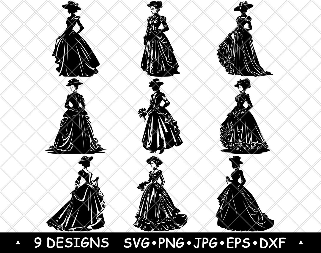 Victorian Woman Dress Lady Fashion Medieval Gothic Era Laser File SVG ...