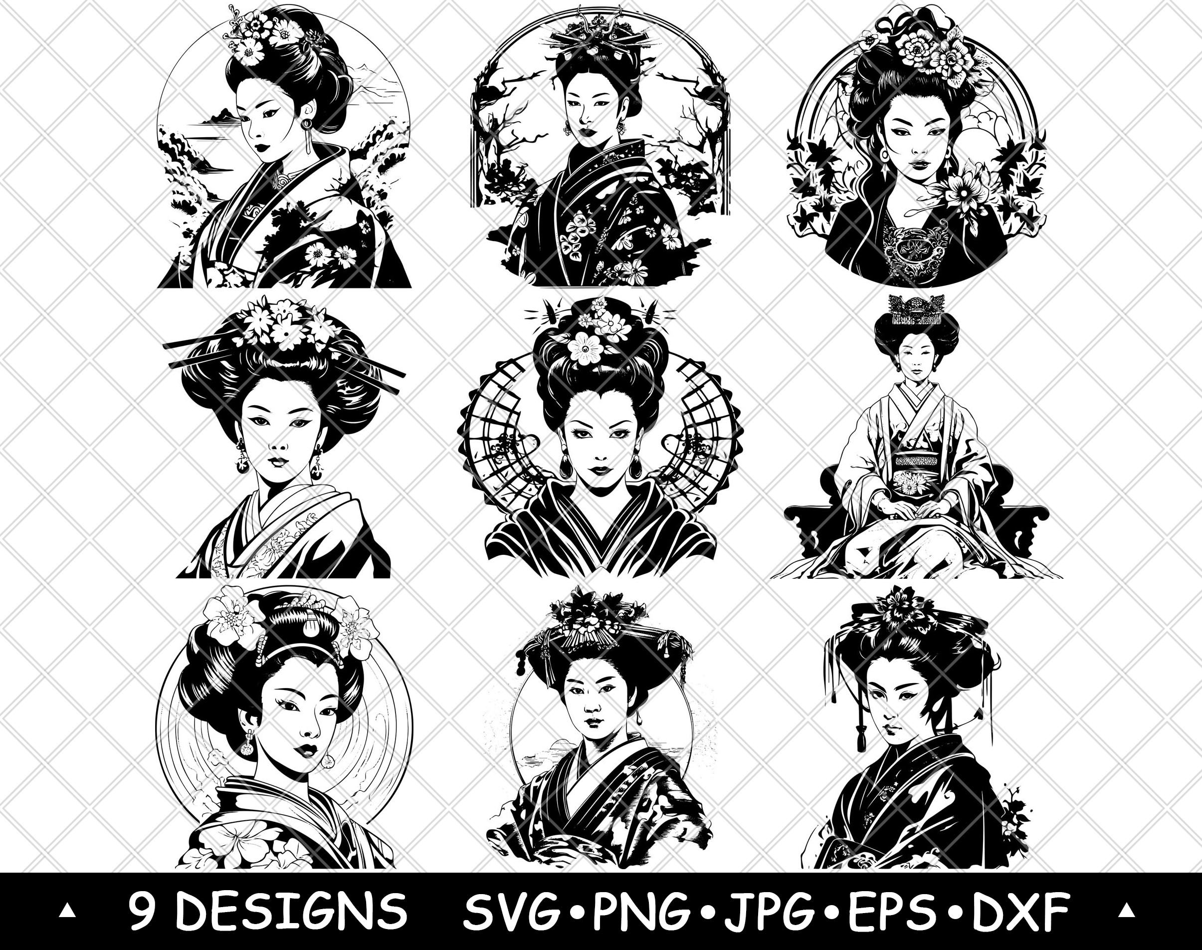 Geisha Woman SVG Bundle Elegant Japanese Lady Clipart for Laser ...