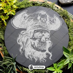 Pirate Head Skull Captain Face Skeleton Blackbeard Board Coaster Black ...
