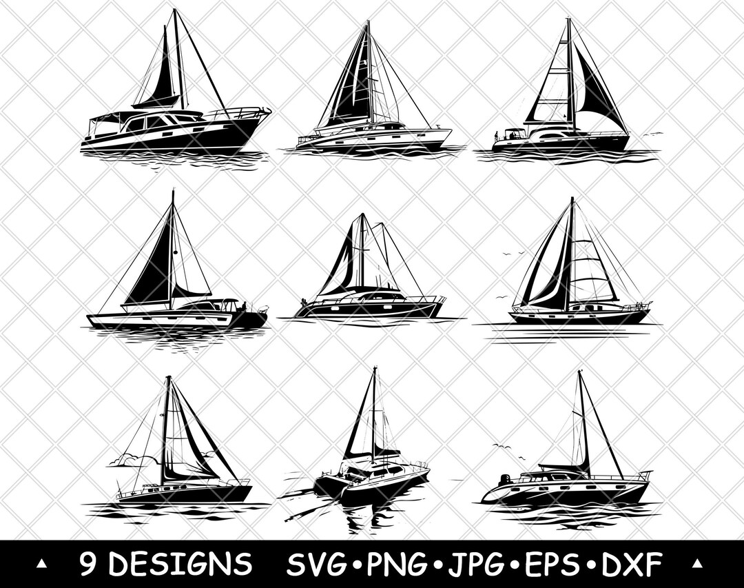Sailboat Sloop Yacht Catamaran Ship Sea Ocean Schooner Laser File SVG ...