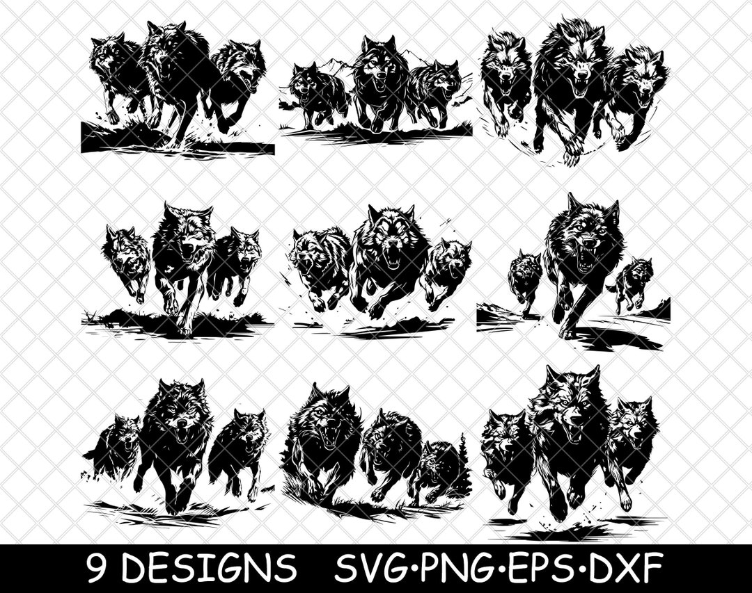 Wolf Attack Charging Pack Hunting Alpha Wildlife Ambush Fierce Svg,dxf ...