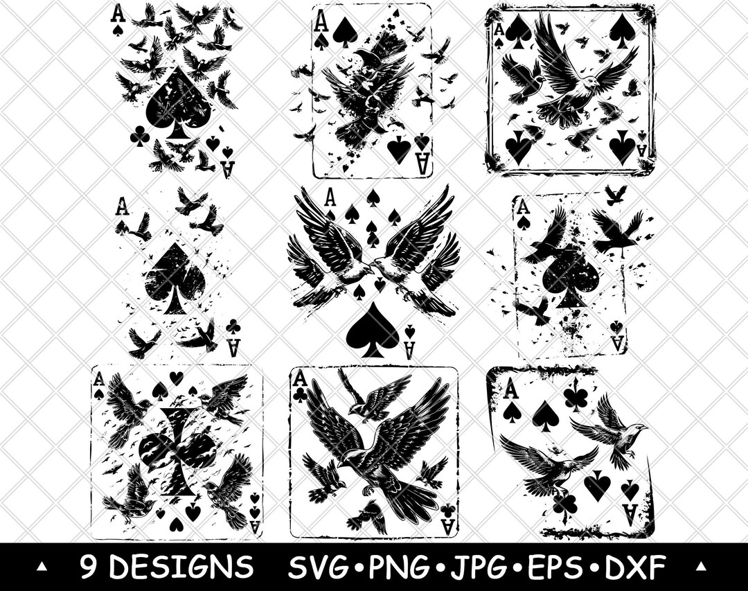 Birds Flying Ace of Spades Symbol Playing Card Game Art Laser File SVG ...