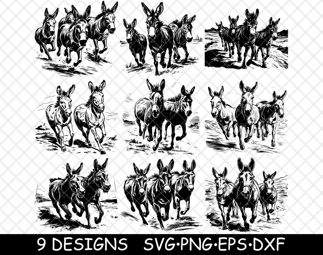 Mule Donkey Esel Burro Mini Cartoon Gallop Run Horse Ranch Animal Svg ...